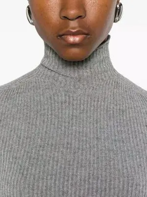 SOLOTRE Ribbed High Neck Sweater - Grey