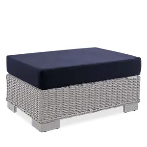 MODWAY Conway Sunbrella Outdoor Patio Wicker Rattan Ottoman - Light Gray Navy