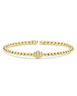 Lagos 18k Yellow Caviar Diamond Rondelle Bead Flex Bangle Bracelet - Gold