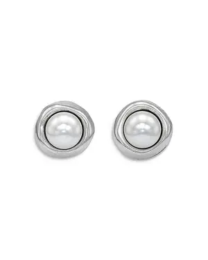 UNODE50 Sterling Plated Pearl Stud Earrings - Silver