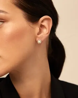 UNODE50 Sterling Plated Pearl Stud Earrings