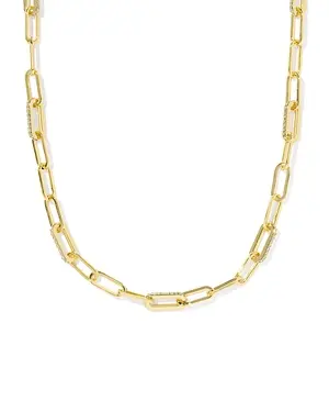 Kendra Scott Bella Pave Paperclip Chain Collar Necklace - Gold