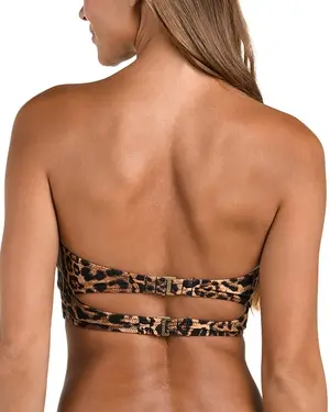 L'Agence Sirena Patch Leopard Halter Bra Bikini Top - Natural