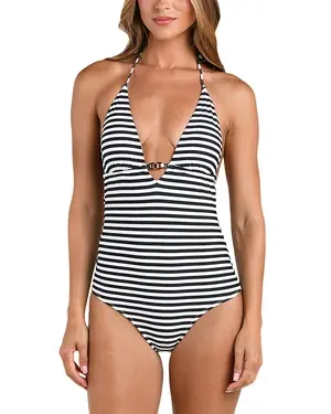 L'Agence Leila Voyage Halter Neck One Piece Swimsuit - Black