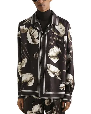 Dolce & Gabbana Long Sleeve Bordered Silk Shirt - Dark Brown
