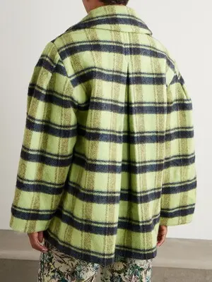 GANNI Oversized Double-breasted Checked Brushed-wool Coat