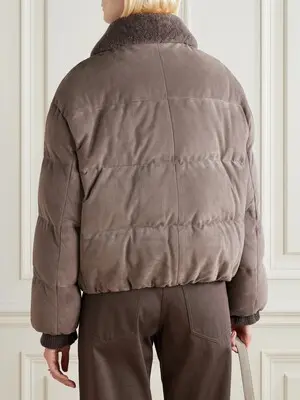 Brunello Cucinelli Bead-embellished Shearling-trimmed Padded Quilted Suede Down Jacket