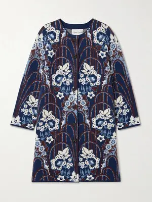 Cara Cara Vicky Embellished Jacquard-knit Wool-blend Jacket - Blue