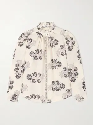 Alix Of Bohemia Artemis Java Ruched Floral-print Wool-twill Shirt