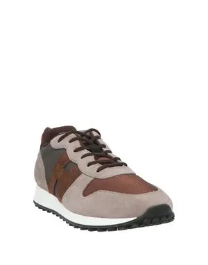 Hogan Low-top Sneakers In Suede And Textile Fibers - Brown