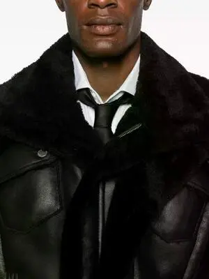 FENG CHEN WANG Shearling-trim Leather Jacket