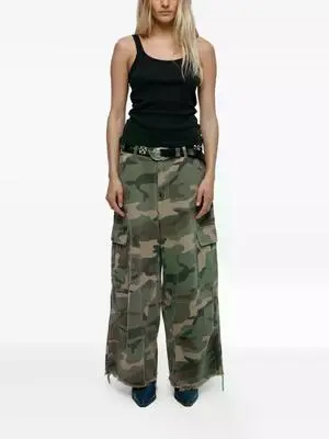 MAINLESS Camouflage Print Wide Leg Trousers - Green