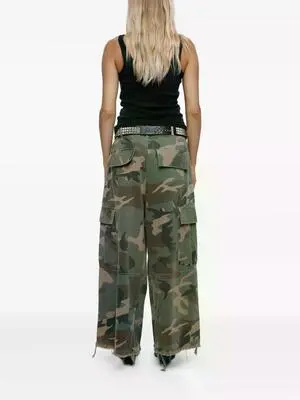 MAINLESS Camouflage Print Wide Leg Trousers - Green