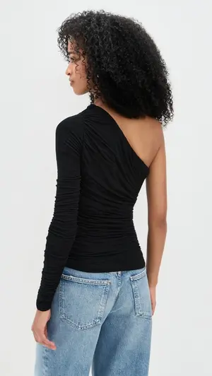 AGOLDE Annette One Shoulder Ruched Long Sleeve Tee