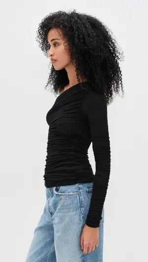 AGOLDE Annette One Shoulder Ruched Long Sleeve Tee