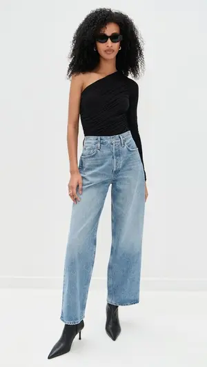 AGOLDE Annette One Shoulder Ruched Long Sleeve Tee