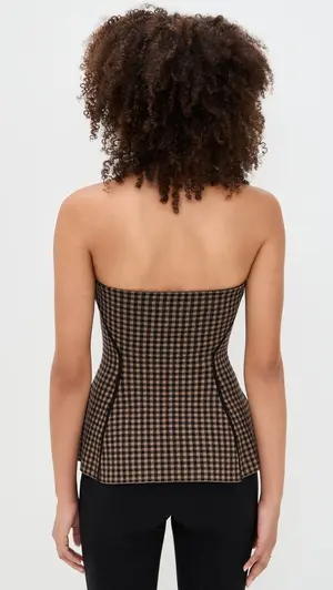 LE BOP Gingham Strapless Peplum Top - Chocolate/black