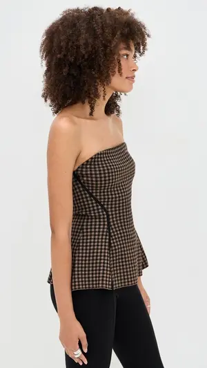 LE BOP Gingham Strapless Peplum Top - Chocolate/black