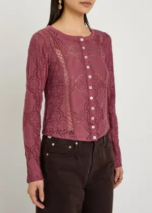 Free People Jae Lace-cutwork Cotton-blend Top