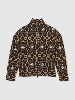 REISS Geometric Fair Isle Zip-through Jumper With Wool