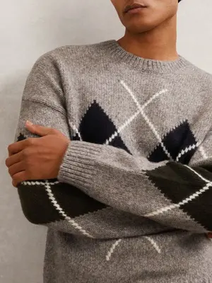 REISS Wool-blend Argyle Jumper
