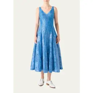 Akris Lacquered Sea Faille Sleeveless Midi Dress - Twilight