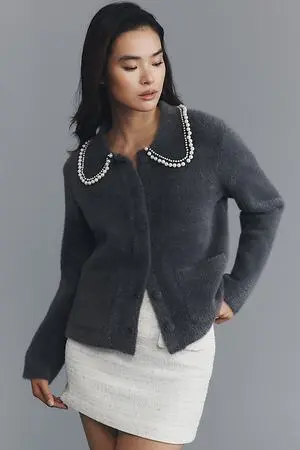 NVLT Pearl Collar Knit Jacket - Charcoal