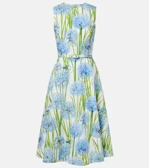 Oscar De La Renta Floral Cotton-blend Poplin Midi Dress - Multicoloured