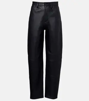 FRAME Neat Leather Straight Pants Black