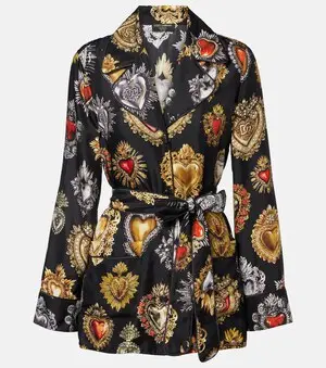 Dolce & Gabbana Devotion Belted Silk Twill Blouse Multicoloured