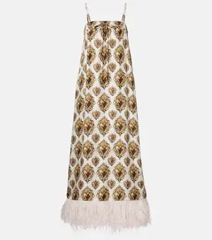 Dolce & Gabbana Feather-trimmed Printed Silk Maxi Dress - Multicoloured