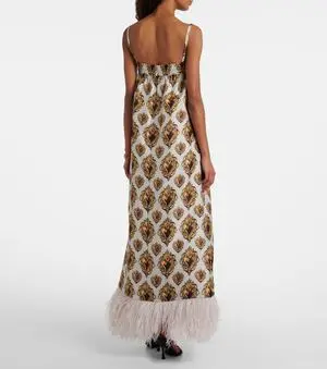Dolce & Gabbana Feather-trimmed Printed Silk Maxi Dress