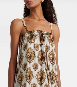 Dolce & Gabbana Feather-trimmed Printed Silk Maxi Dress