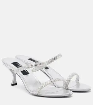 Dolce & Gabbana 60 Crystal-embellished Satin Mules - Silver