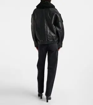 AGOLDE Avril Oversized Leather Jacket With Shearling Collar