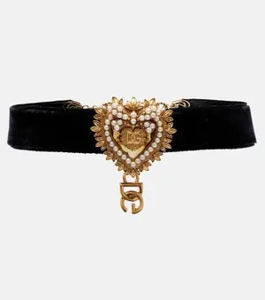 Dolce & Gabbana Devotion Embellished Velvet Choker