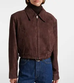 AGOLDE Nahla Cropped Suede Jacket - Brown