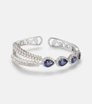 Yeprem 18kt White Gold Diamond And Sapphire Cuff Bracelet - Silver