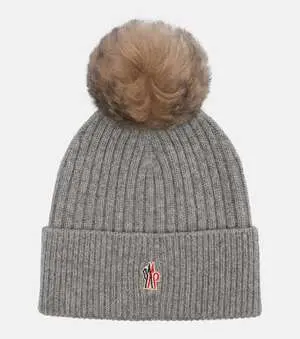 Moncler Shearling-trimmed Cashmere Beanie - Grey