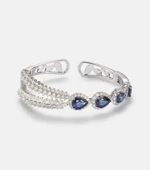 Yeprem 18kt White Gold Diamond And Sapphire Cuff Bracelet - Silver