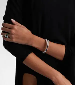 Yeprem 18kt White Gold Diamond And Sapphire Cuff Bracelet