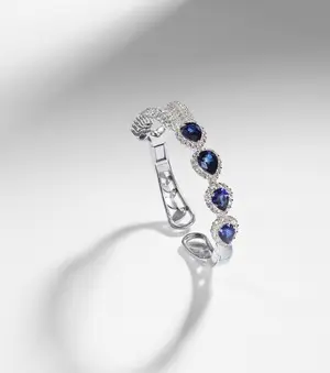 Yeprem 18kt White Gold Diamond And Sapphire Cuff Bracelet