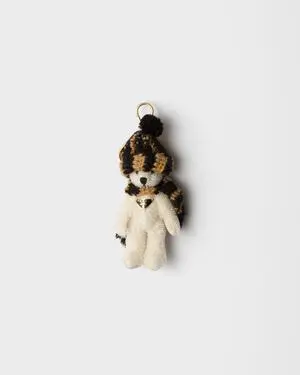 Prada Teddy Keychain Charm Camel/black