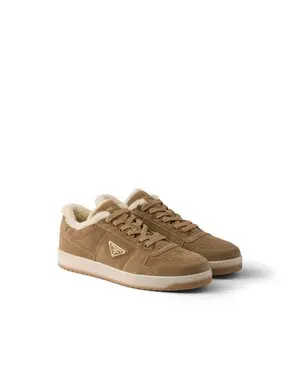Prada Downtown Suede Sneakers Neutral