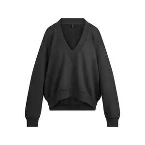 SKIMS Boyfriend Fleece Oversized V Neck Pullover - Washed Onyx