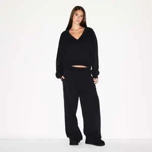 SKIMS Boyfriend Fleece Oversized V Neck Pullover - Washed Onyx