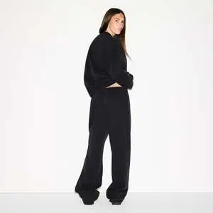 SKIMS Boyfriend Fleece Oversized V Neck Pullover - Washed Onyx