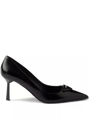 Prada 75mm Triangle-logo Leather Pumps - Black