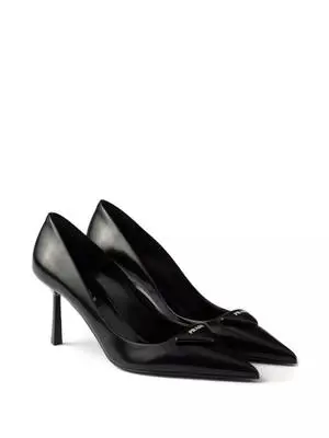 Prada 75mm Triangle-logo Leather Pumps - Black