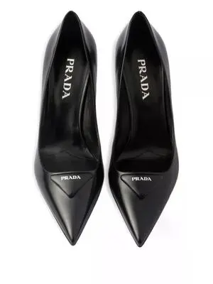 Prada 75mm Triangle-logo Leather Pumps - Black